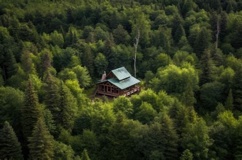 premium ai image aerial view of a log cabin surrounded by dense