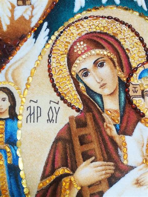 Икона из натурального янтаря - Богородица Неопалимая Купина