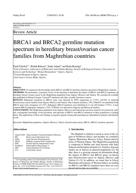 Pdf Brca1 And Brca2 Germline Mutation Spectrum In Hereditary Breast Ovarian Cancer Families