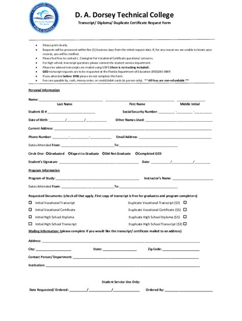 Fillable Online Transcript Diploma Duplicate Certificate Request Form Fax Email Print PdfFiller