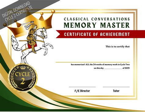 Classical Conversations Foundations Memory Master Certificate Cycle 2 New Digital Download