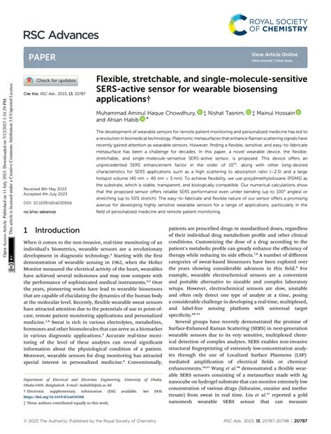 Pdf Flexible Stretchable And Single Molecule Sensitive Sers Active Sensor For Wearable