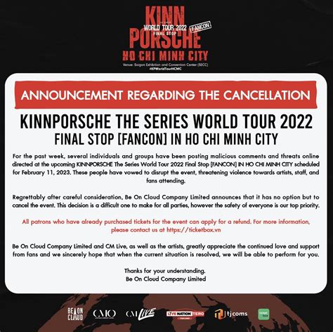 Be On Cloud on Twitter ประกาศ เรองการยกเลกการจด KINNPORSCHE The