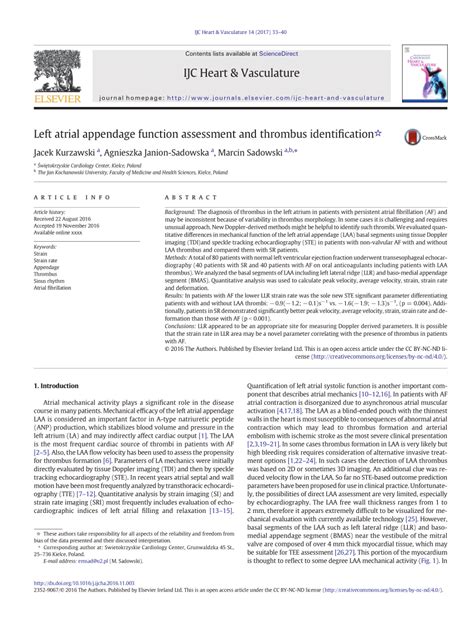 Pdf Left Atrial Appendage Function Assessment And Thrombus Identification