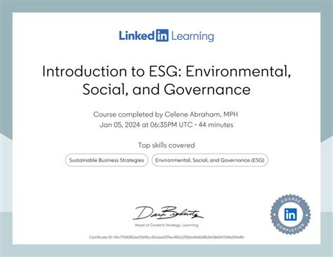 Just Finished The Course “introduction To Esg Environmental Social