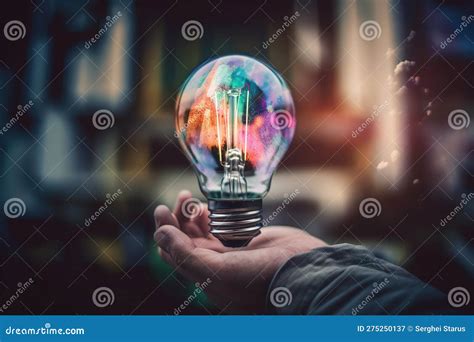 A Person Holding A Light Bulb In Their Hand Ai Generative Image Stock