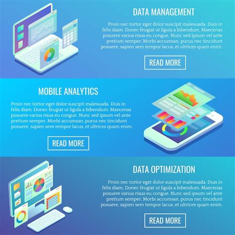 Premium Vector Vector Flat Isometric Horizontal Analytics Banner Set
