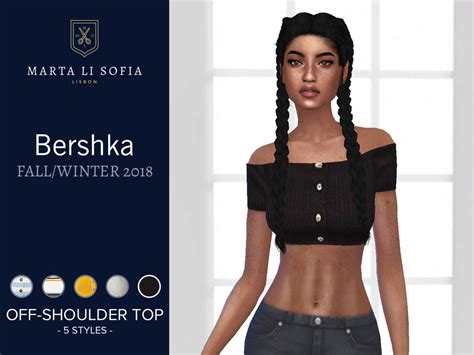 The Sims Resource Marta Li Bershka Off Shoulder Crop Top With Buttons