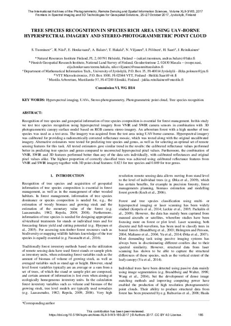 Pdf Tree Species Recognition In Species Rich Area Using Uav Borne Hyperspectral Imagery And