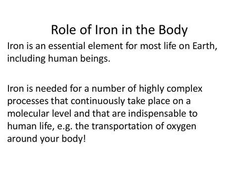 Role Of Iron In The Human Body