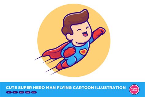 Cute Super Hero Man Flying Cartoon Graphic By Catalyststuff · Creative