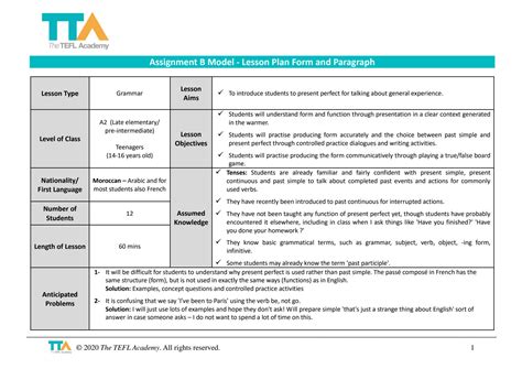 Solution Assignment 2 Model 2 Lesson Plan Form And Paragraph Studypool