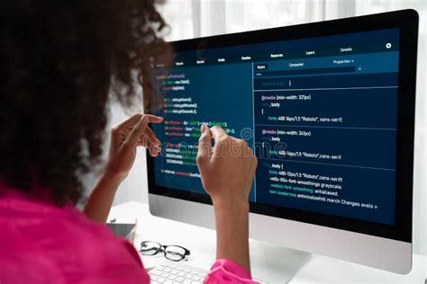 African American S Developer Coding Software Project On Screen Tastemaker Stock Image Image