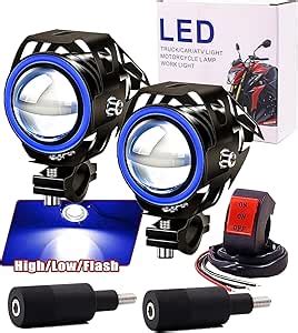 Amazon Ourbest Motorcycle Blue Halo Ring Fog Spotlight Stay Strobe