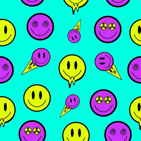Premium Vector Acid Rave Smile Pattern Trippy Psychedelic Trend