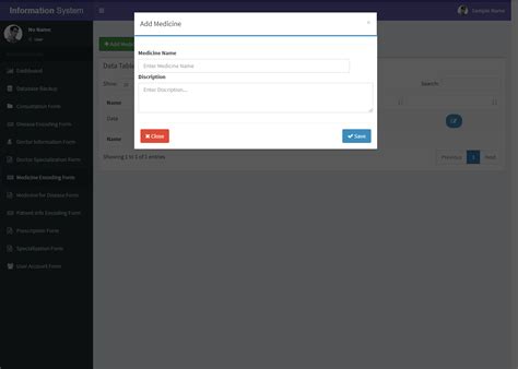 patient information system user interface in php and bootstrap