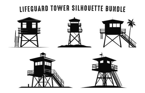 Premium Vector Lifeguard Tower Silhouette Black Vector Set Safeguard Tower Silhouettes Clipart Set