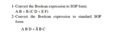 solved 1 convert the boolean expression to sop form ab b