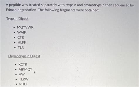 Solved A Peptide Was Treated Separately With Trypsin And