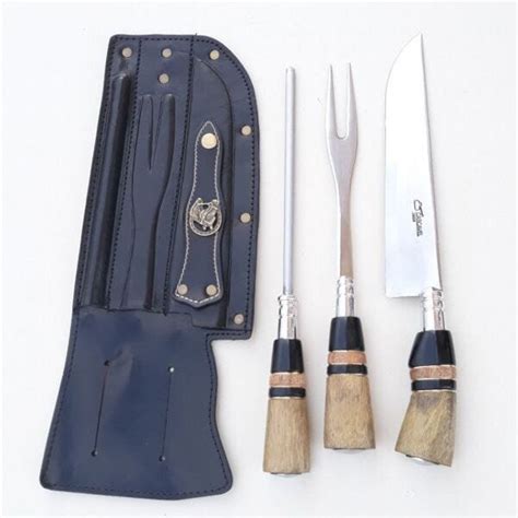 Facas Para Churrasco Artesanal Kit Faca E Chaira E Garfo 9 Polegadas De Lâmina Inox Madeira E