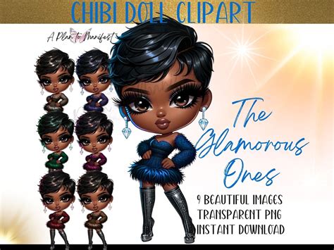 Glam Chibi Doll Clipart Digital Stickers Glam Clipart Digi Doll Bundle