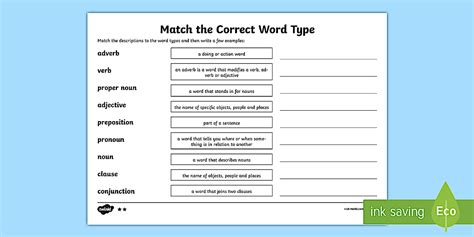 Editable Match The Correct Word Class Worksheet Twinkl