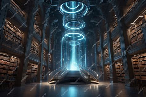 Premium Photo Quantum Computer Library Ethereal Books And Digital