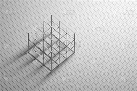 巨大的立方体接线框白色背景创作行业室内形状几何形状白色铁丝网