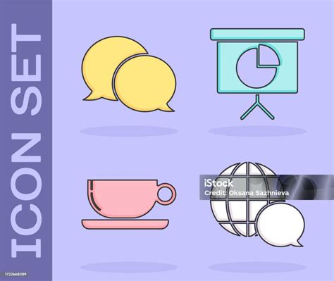 말풍선 말풍선 채팅 커피 컵 플랫 및 프레젠테이션 금융 보드로 만든 세계 지도를 그래프 일정 차트 다이어그램 인포그래픽 파이