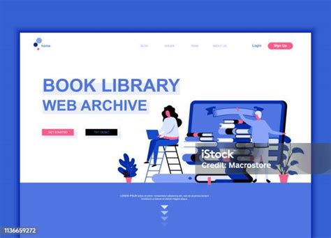 Konsep Templat Desain Halaman Web Datar Modern Dari Perpustakaan Buku