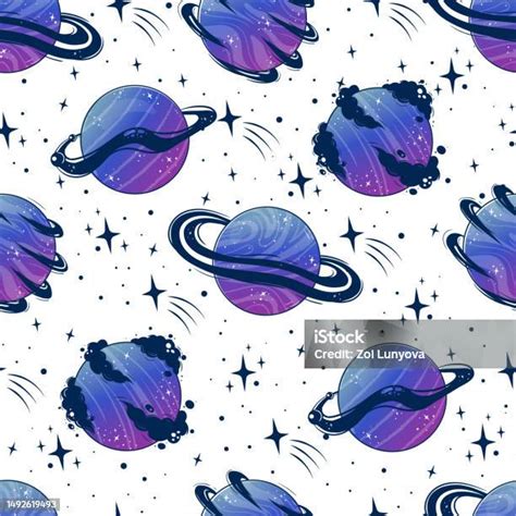 Seamless Pattern With Space Sky And Planets向量圖形及更多space And Astronomy圖片