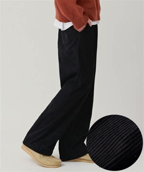 굿라이프웍스 에센셜 세미 와이드 코듀로이 팬츠 블랙 위시버킷