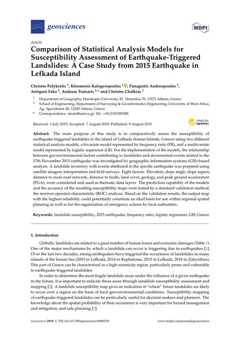 Pdf Comparison Of Statistical Analysis Models For Susceptibility Assessment Of Earthquake