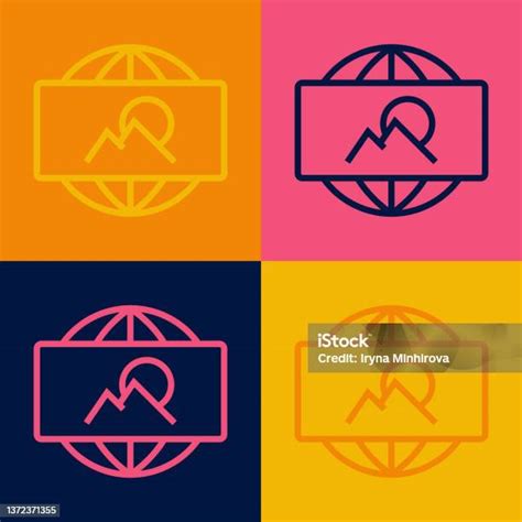 팝 아트 라인 광각 그림 아이콘 색상 배경에 격리 파노라마 전망 벡터 360도 촬영에 대한 스톡 벡터 아트 및 기타 이미지 360도 촬영 가상현실 각도 Istock