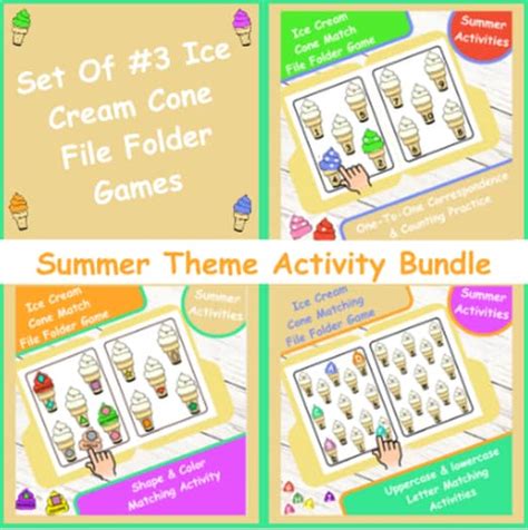Summer File Folder Game Bundle Ice Cream Cone Match Prebabe Activities