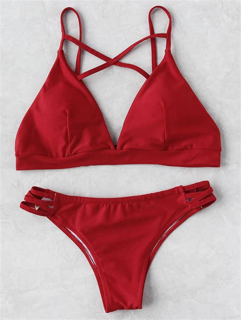 Set biquini en triángulo con tirantes cruzados Spanish SheIn Sheinside