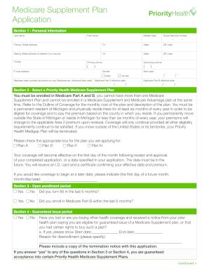 Fillable Online Medicare Supplement Plan Application Form Use This
