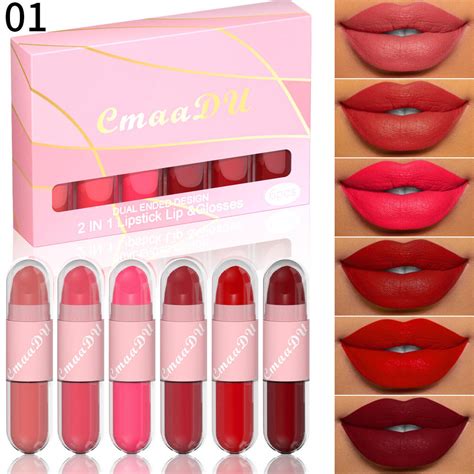 6pc Box 2 In 1 Longlasting Non Stick Cup Velvet Smooth Matte Lipstic