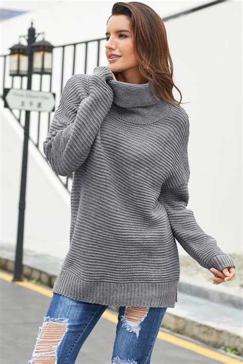 Jessa Womens Cozy Long Sleeves Turtleneck Sweater Gray Amber Millet