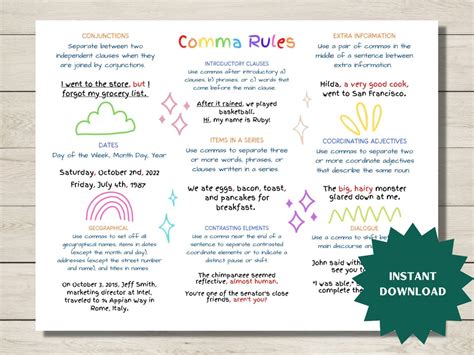 comma rules anchor chart printable and digital middle etsy
