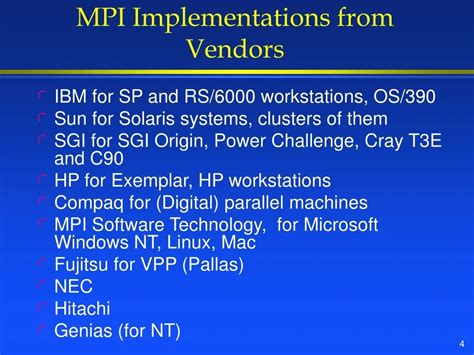 Ppt Mpi And Mpich On Clusters Overview Of Implementations Vendors And Research Efforts