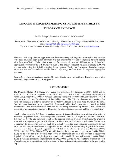 Pdf Linguistic Decision Making Using Dempster Shafer Theory Of Evidence