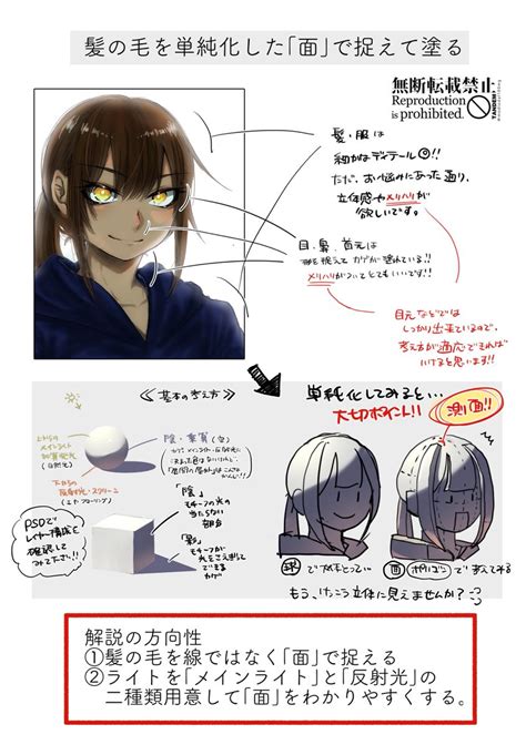 一条タンデム On Twitter Skebで髪の毛を「面」で捉えて立体的に塗る解説メイキングを納品しました！髪の毛と言いつつ、大体の塗り