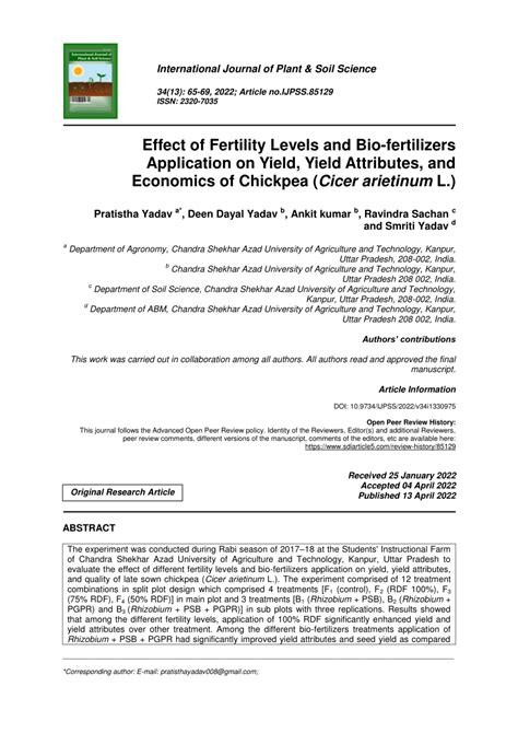 Pdf Effect Of Fertility Levels And Bio Fertilizers Application On