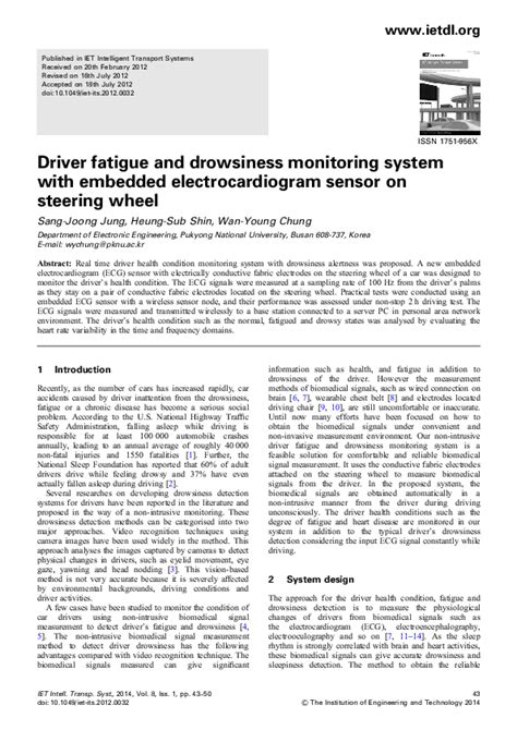 Pdf Driver Fatigue And Drowsiness Monitoring System With Embedded Electrocardiogram Sensor On