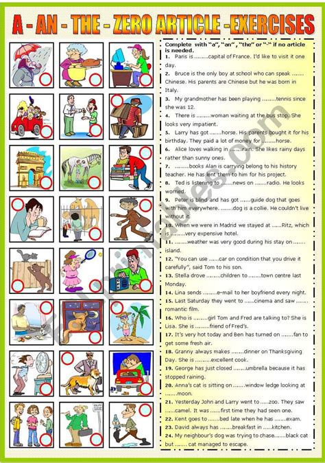 Aan The Zero Article Exercises Bandw Version Included Esl