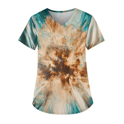 Adssdq Print Scrub Tops Women Medical Workwear V Neck Graphic Floral