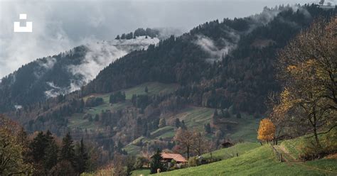 나무와 산을 배경으로 언덕 위의 집 사진 Unsplash의 무료 인터 라 켄 이미지