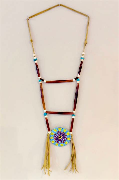 Beaded Medallion Necklace Native American Sage Blessed Buckskin