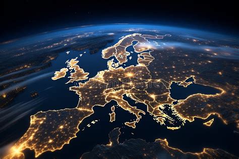 Earth Planet Europe At Night From Space City Lights Elements From